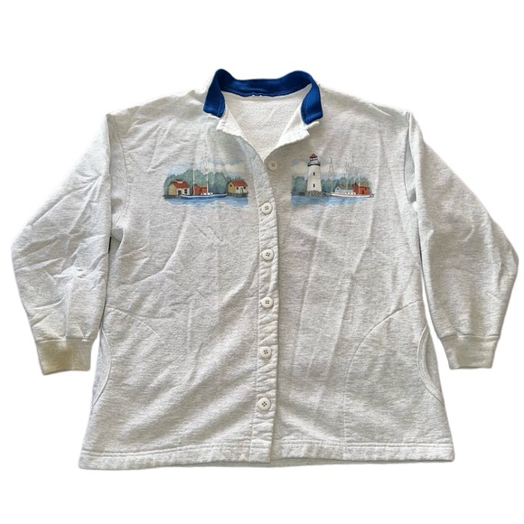 Jackets & Coats | Vintage Lighthouse Harbor Graphic Cardigan | Poshmark